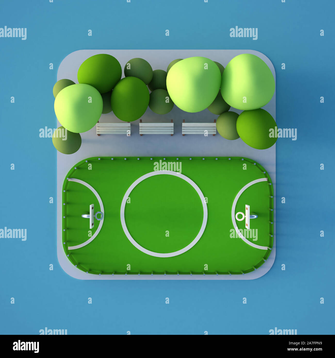 A model of a sports field with a football field. 3d rendering, 3d ...