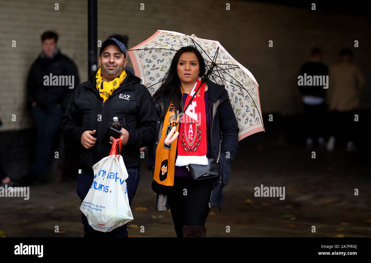 Arsenal fans arrive for the Premiership match at The Emirates Stadium ...