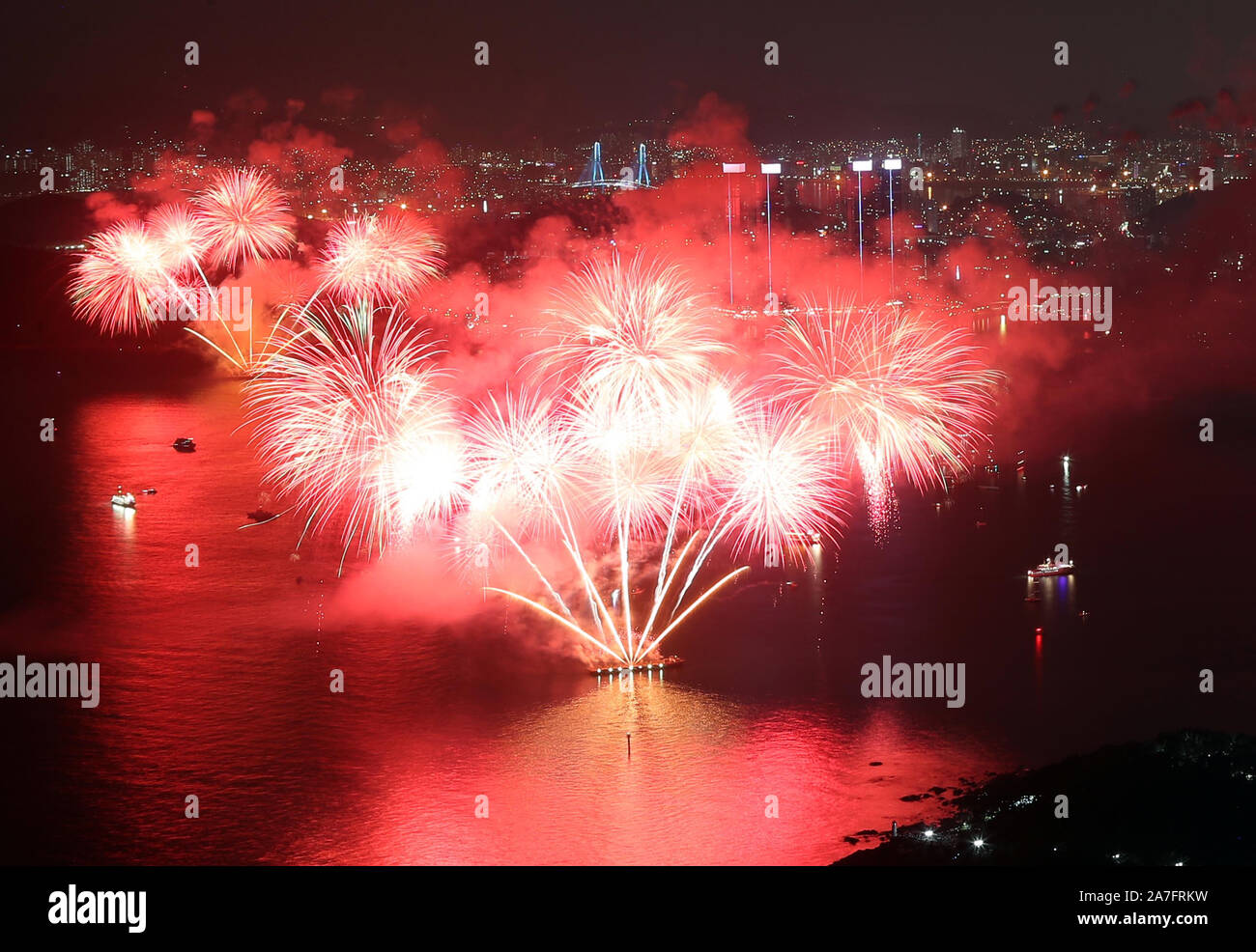 02nd Nov, 2019. Fireworks in Busan Fireworks lit up the skies near ...
