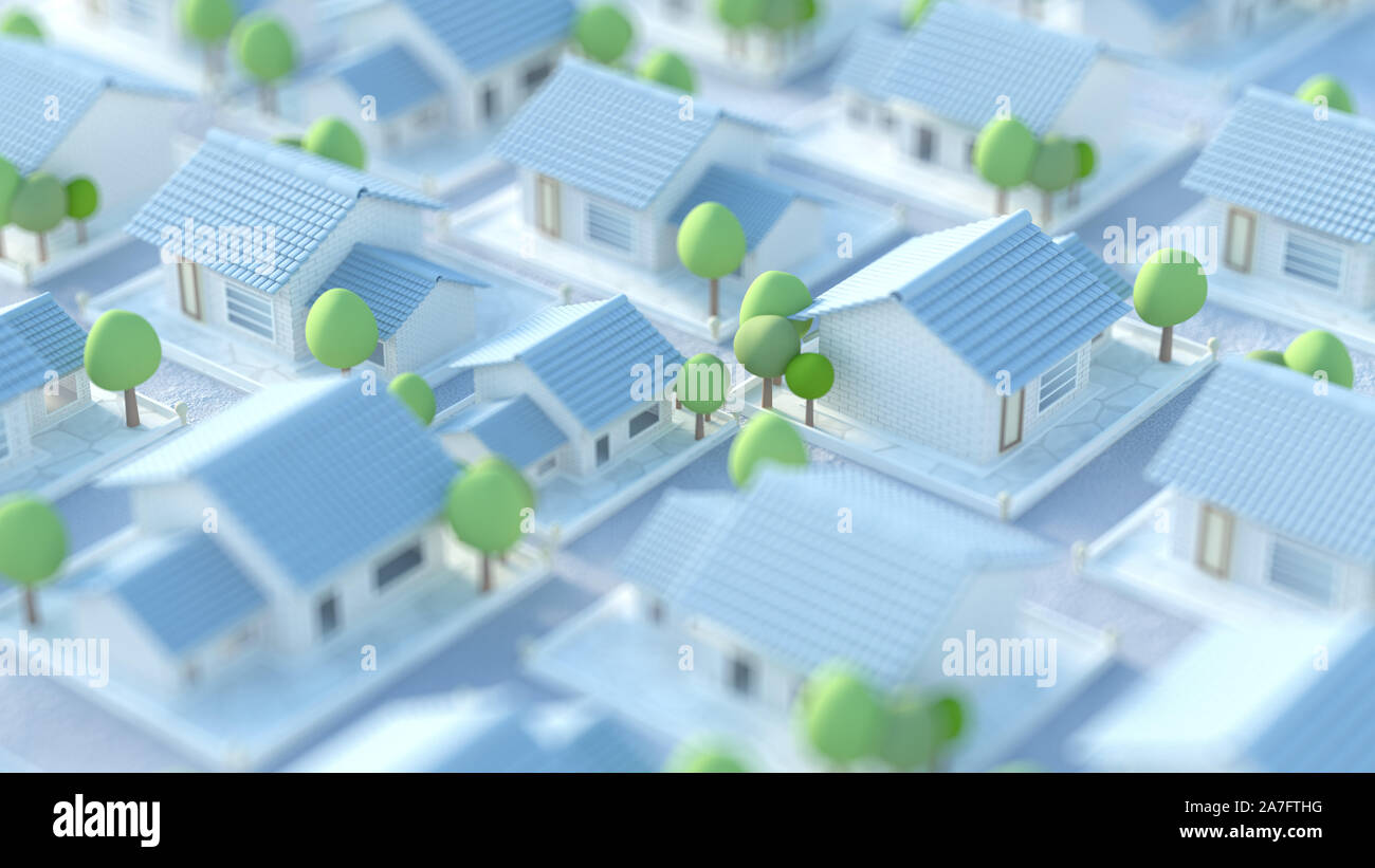 Cottage village. 3d rendering 3d illustration Stock Photo - Alamy