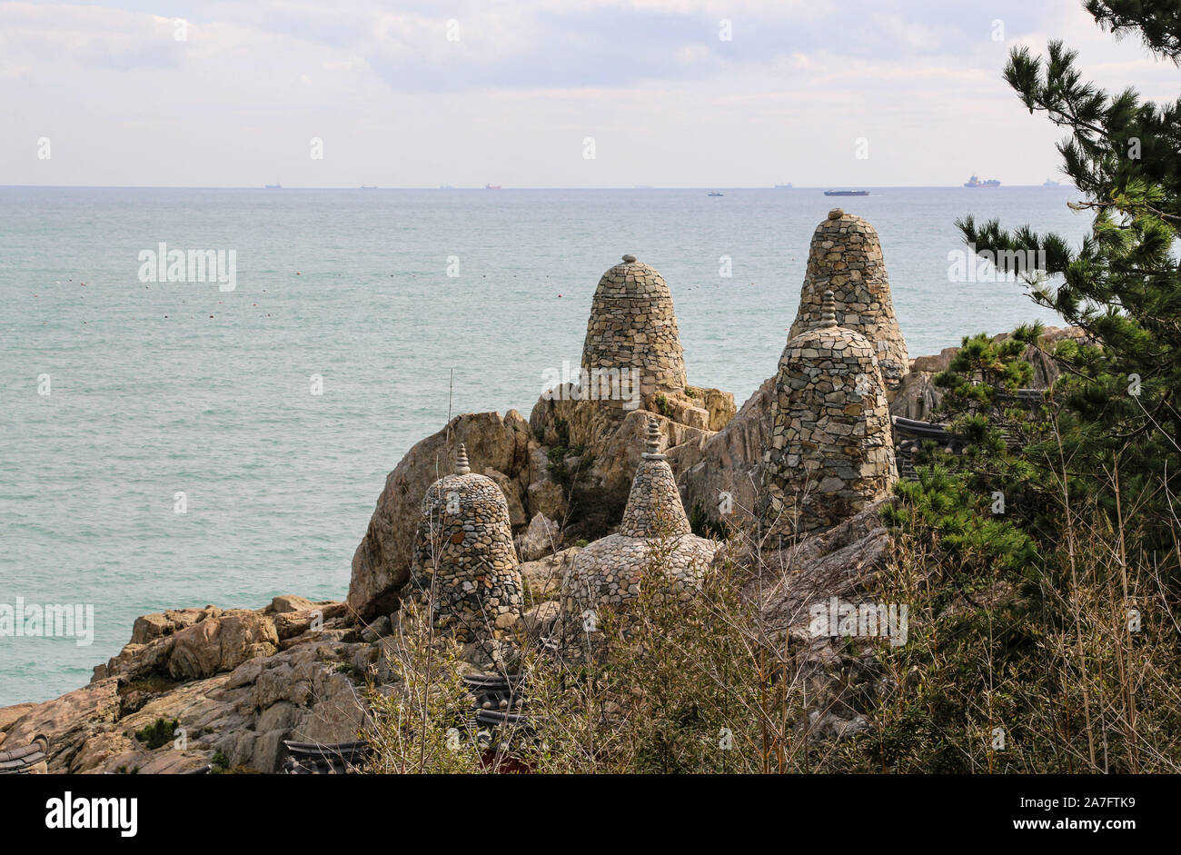 Stone stupas in Haedong Yonggungsa Temple in Busan, South Korea Stock ...