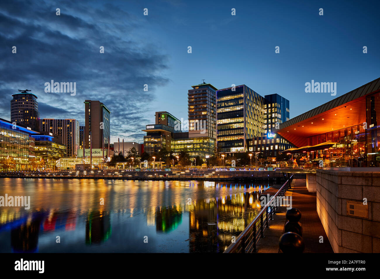 Night at MediacityUK Salford quays regenerated docks, Reid Architects ...