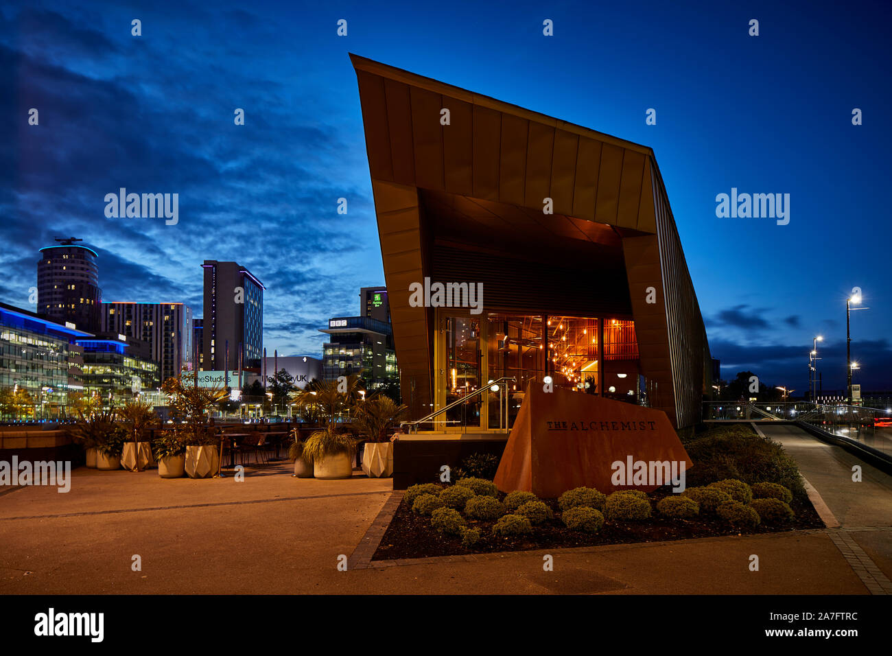 Night at MediacityUK Salford quays regenerated docks, Reid Architects ...