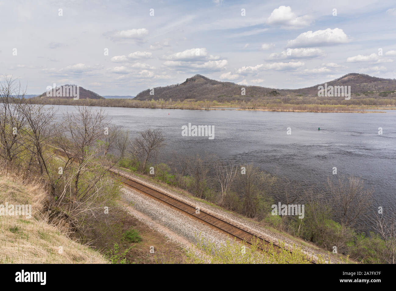 Mississippi River Landscape with Railroad Track Stock Photo - Alamy