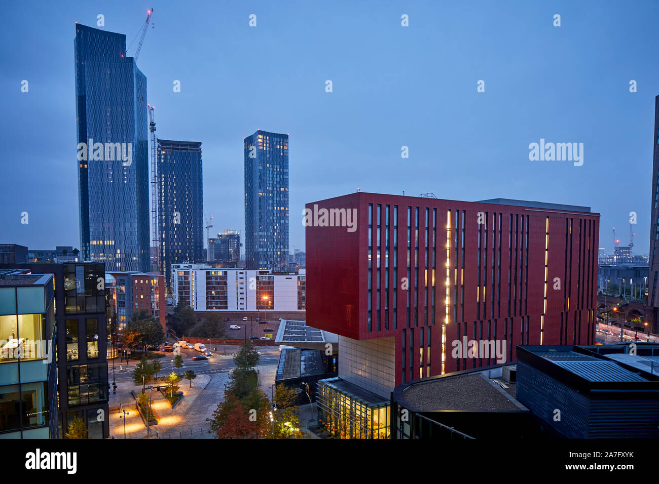 Manchester skyline, INNSIDE Manchester hotel on First Street with ...