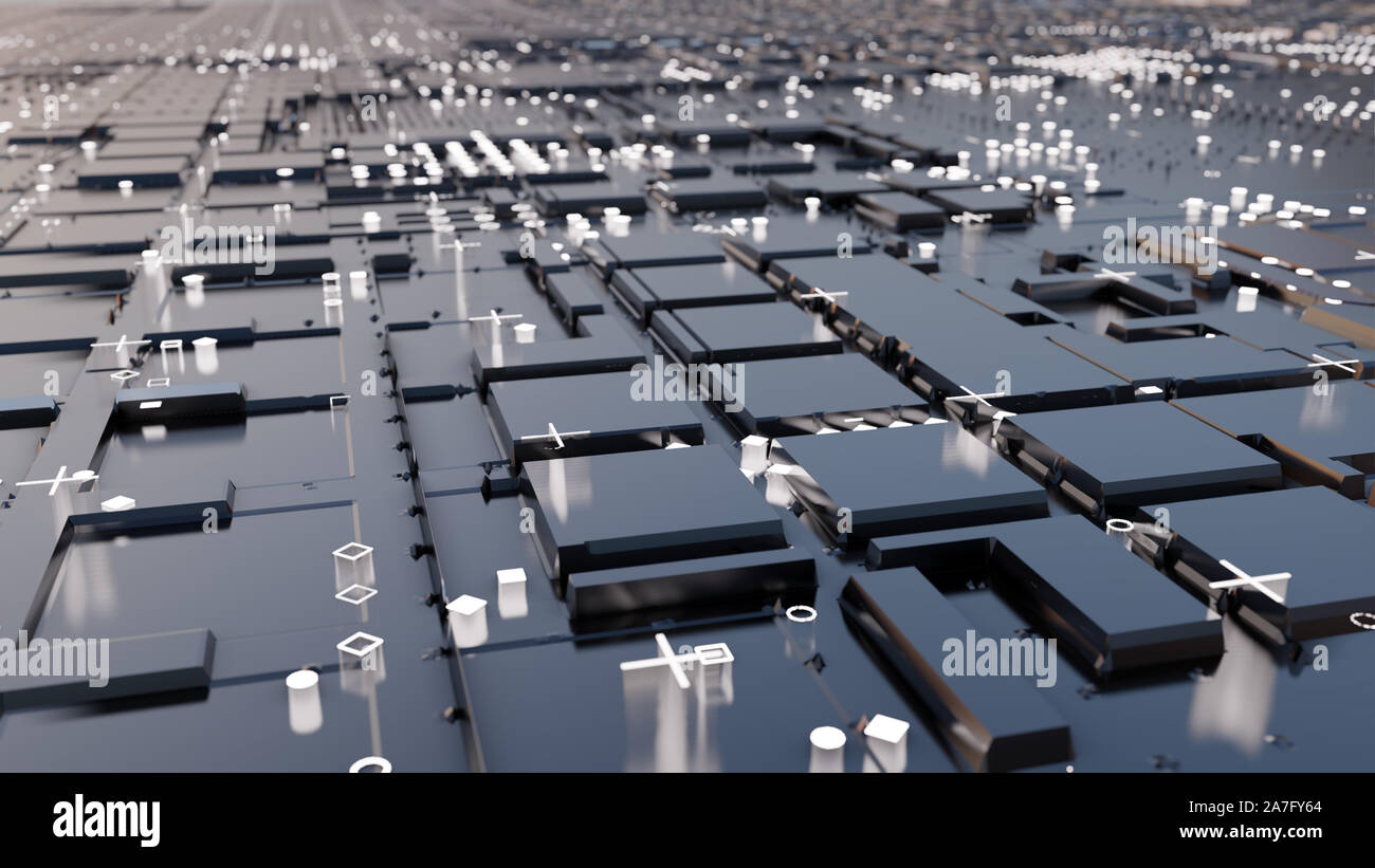 Abstract Central Computer Processors Concept. 3D illustration. Conceptual CPU on circuit board ...