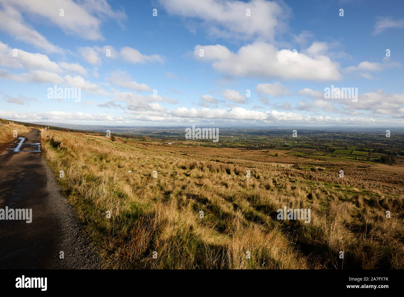 summit road and autumn view from Slieve Gallion over County Derry and ...