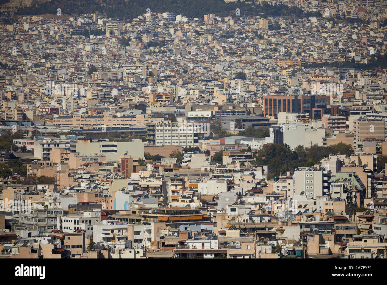 Athens capital of Greece cityscape skyline small green space in the ...