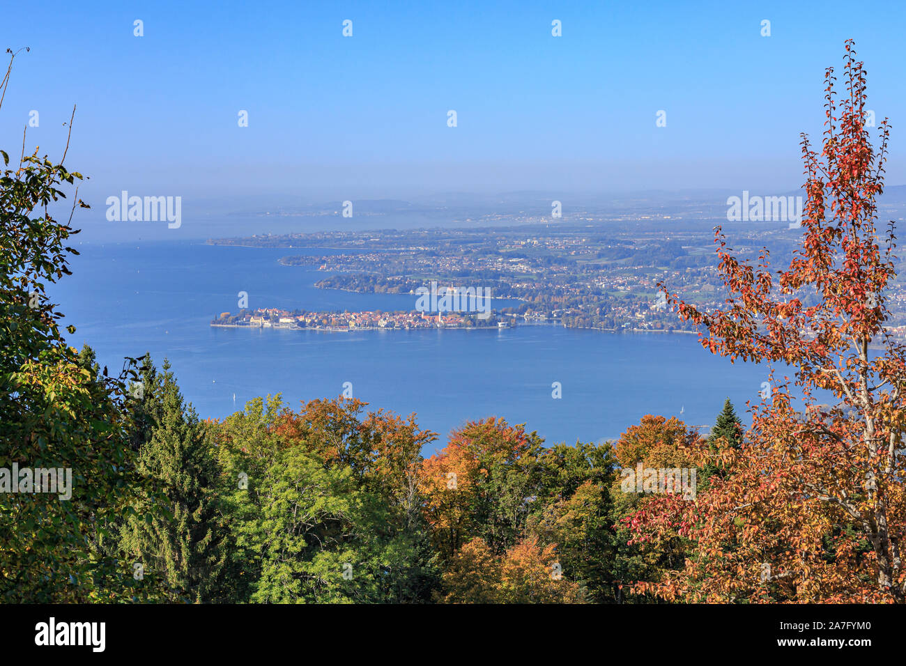 View from Pfaender Mountain at Bregenz to the Lake Constance with ...