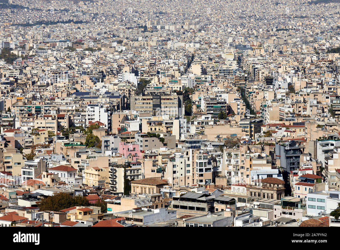 Athens capital of Greece cityscape skyline small green space in the ...