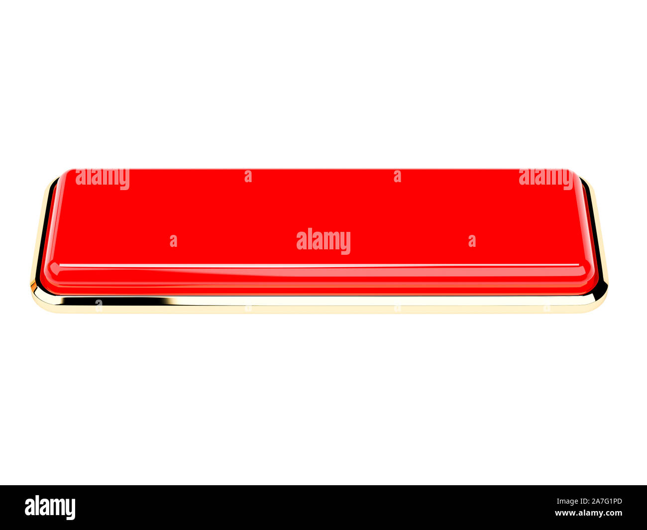 Red rectangle push button with golden frame. Shiny icon. 3d rendering ...