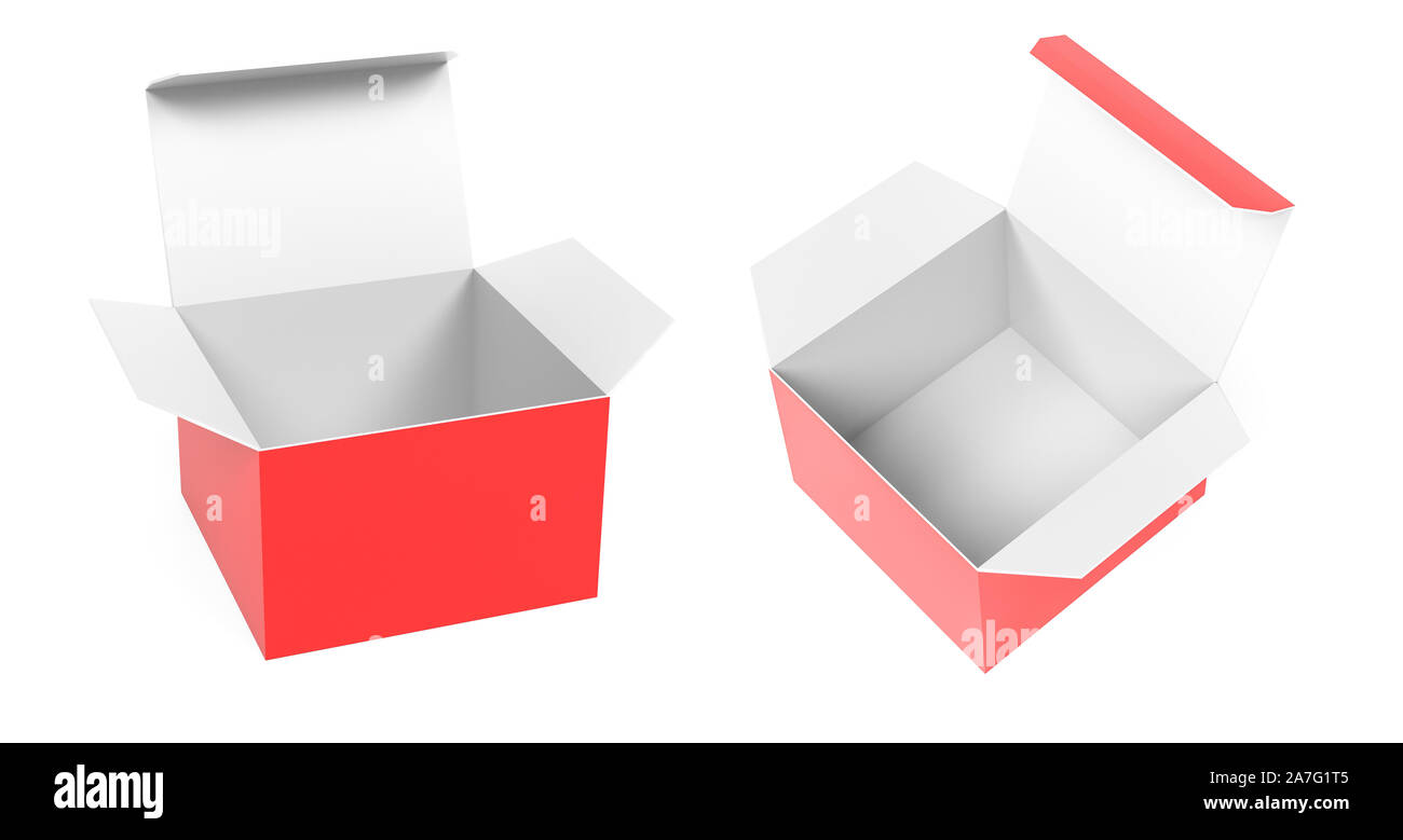 Red high box. Set of open cartons with white inside. 3d rendering ...