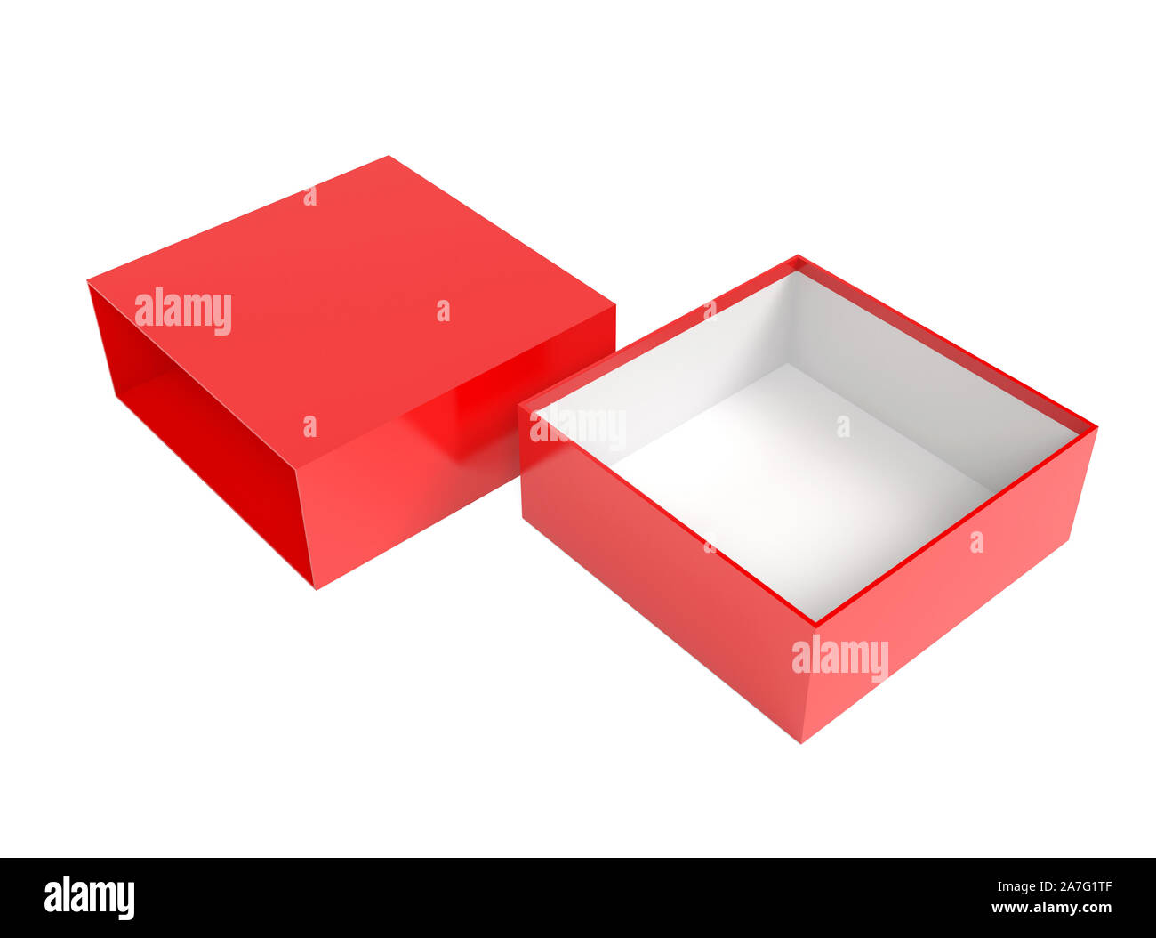 Open red box. Gift box mock up. 3d rendering illustration isolated on ...