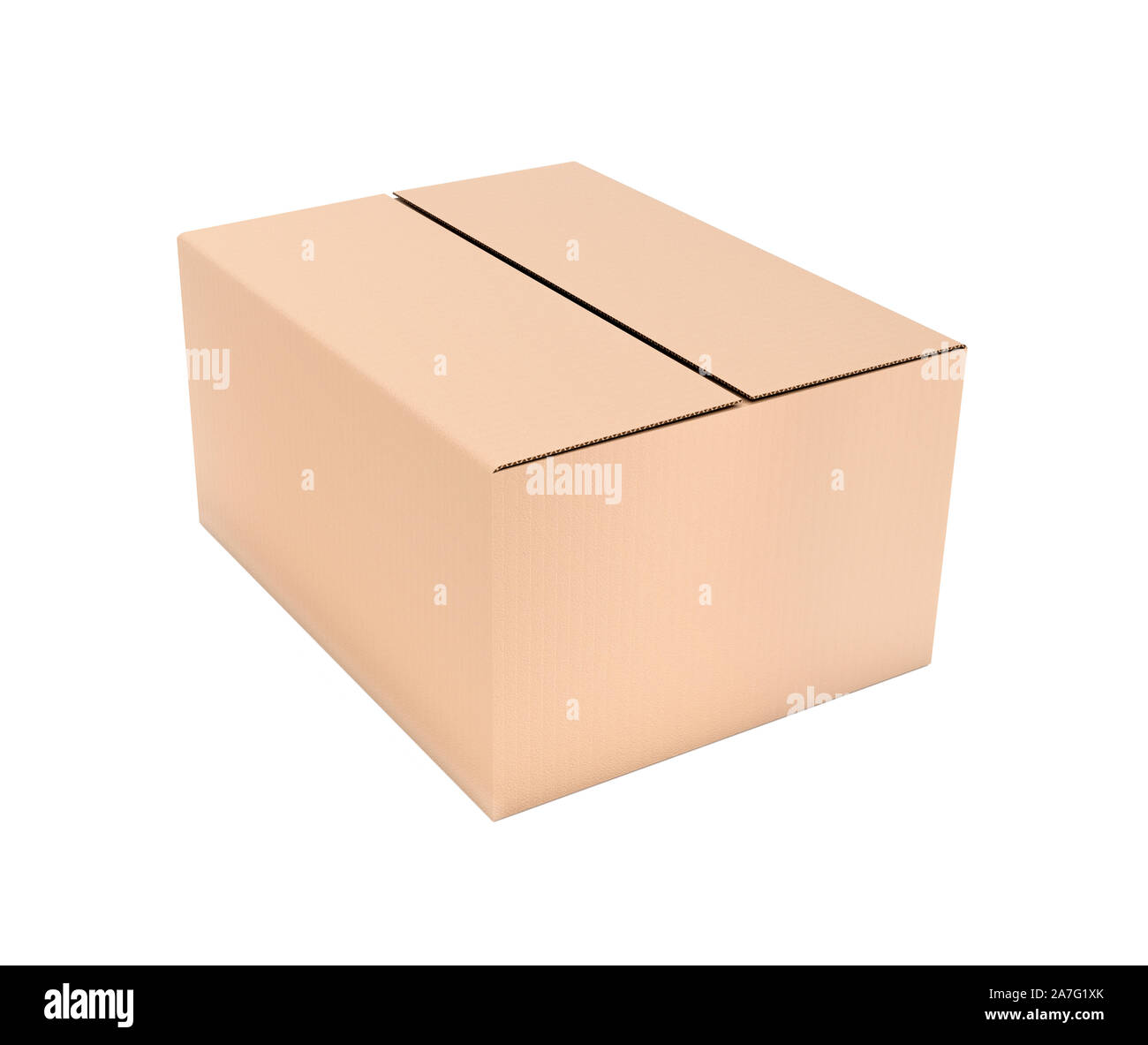 Closed brown corrugated carton box. Big shipping packaging. 3d rendering illustration isolated ...
