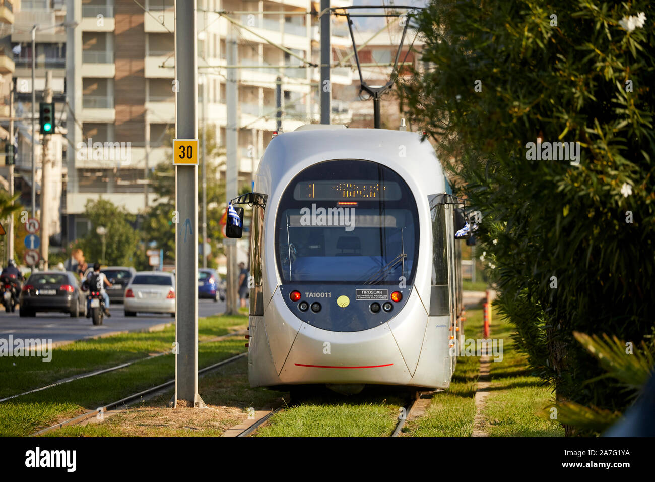Athens capital of Greece Athens Coastal Tram at Batis beach Stock Photo ...