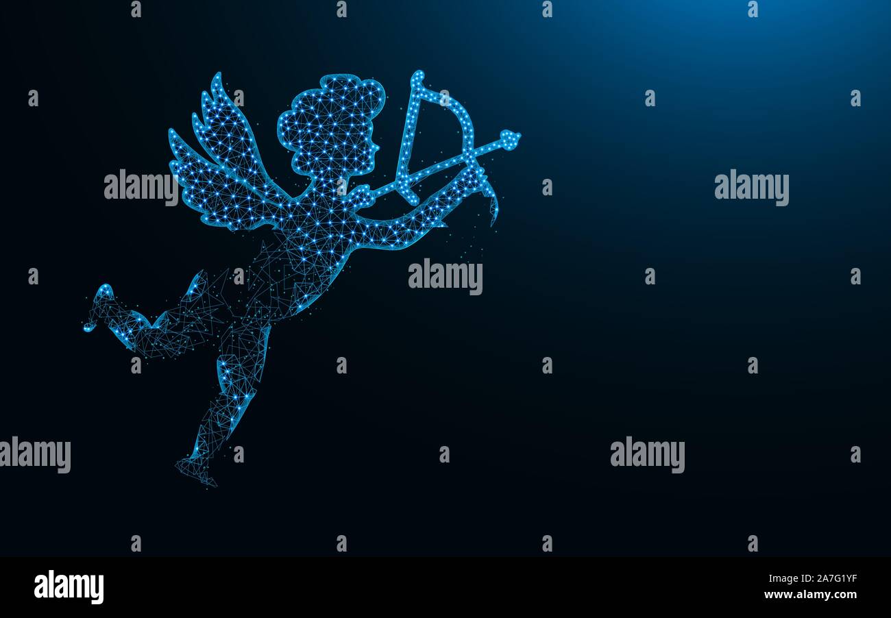 Cupid with bow and arrow low poly design, Angel of Love abstract ...