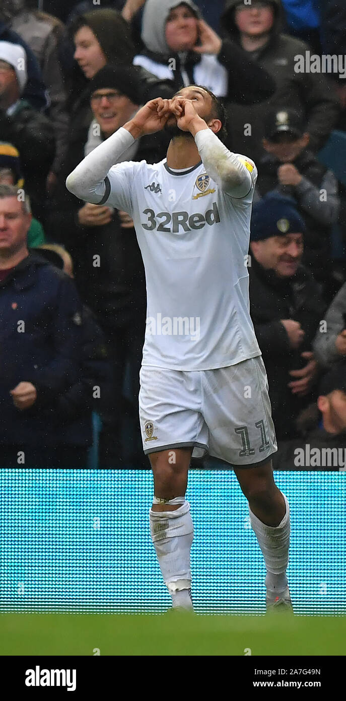 Leeds United's Tyler Roberts celebrates scoring his team’s opening goal ...