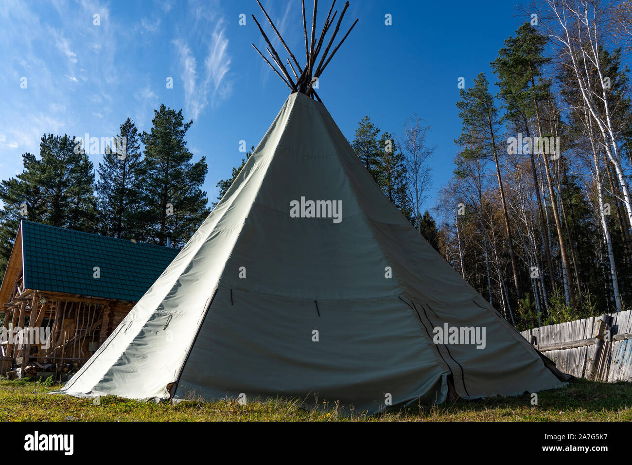 Native American wigwam in the forest. Modern material for the ...