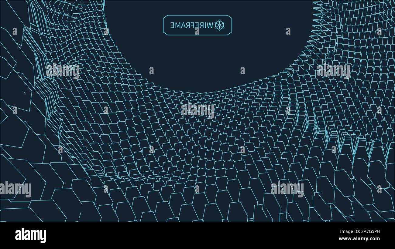 Abstract vector landscape background. Cyberspace grid. 3d technology ...