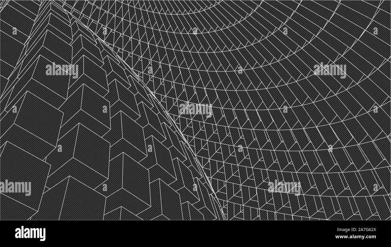Abstract vector landscape background. Cyberspace grid. 3d technology ...