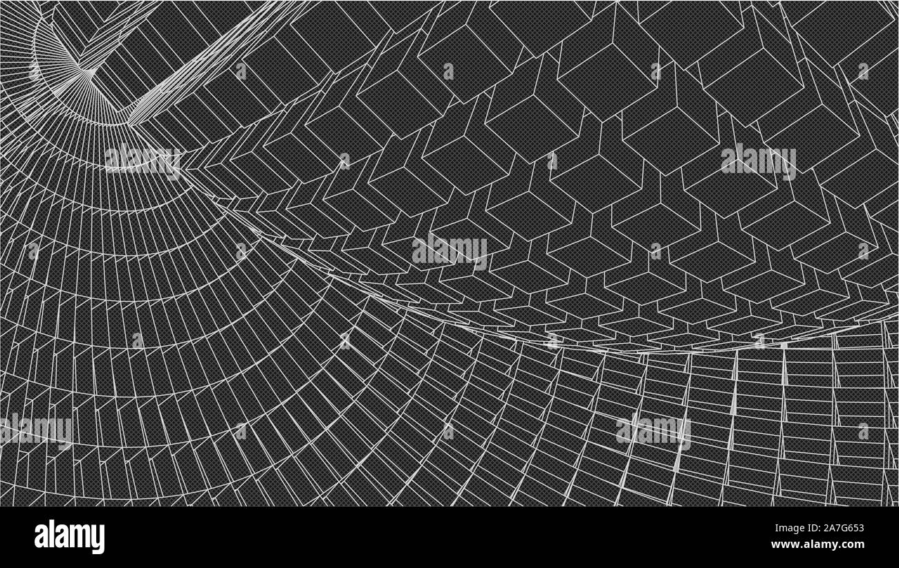 Abstract vector landscape background. Cyberspace grid. 3d technology ...