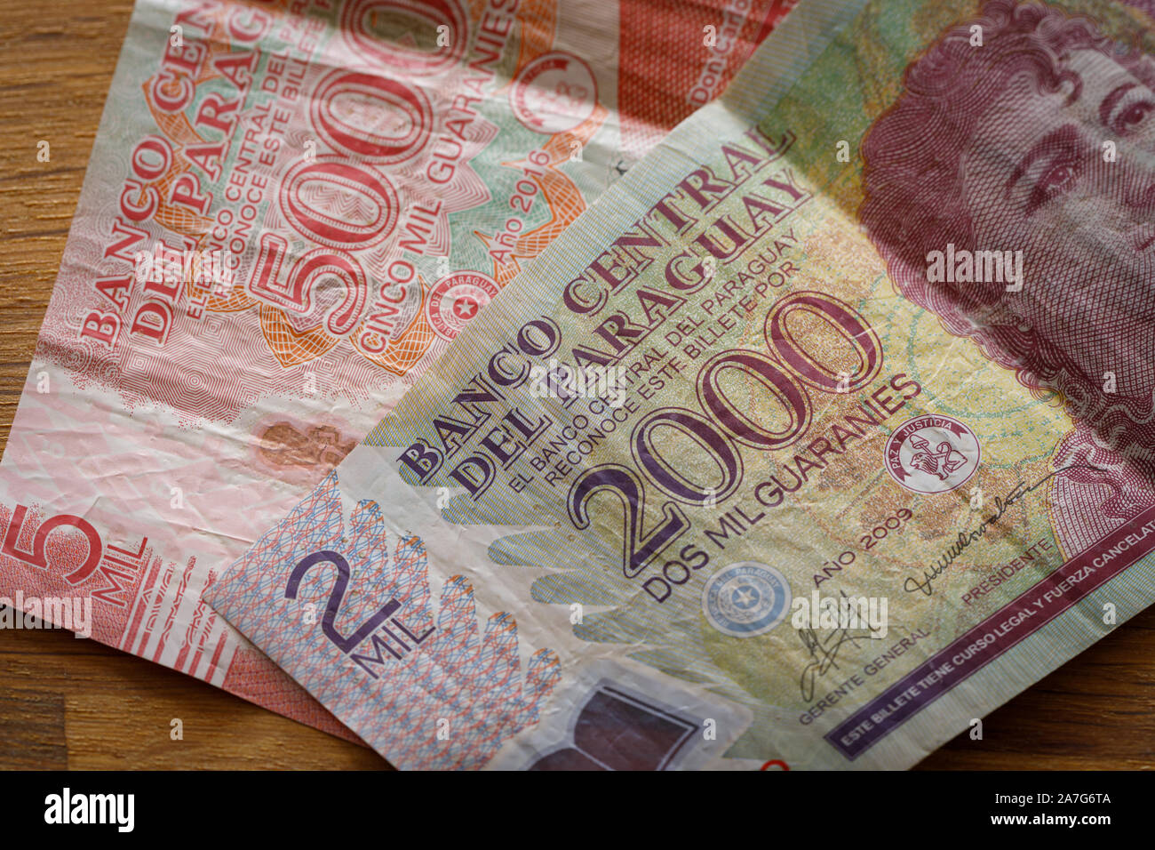 Money from Paraguay. The currency is called Guaranies Stock Photo - Alamy