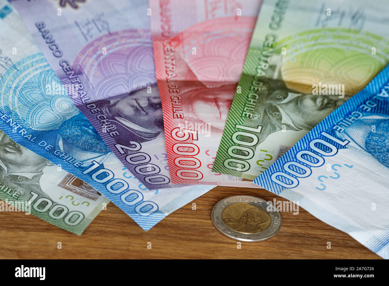 Chile money, pesos, various banknotes Stock Photo - Alamy