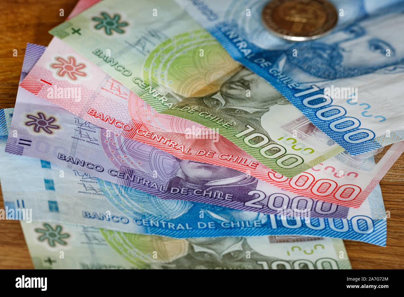 Chile money, pesos, various banknotes Stock Photo - Alamy