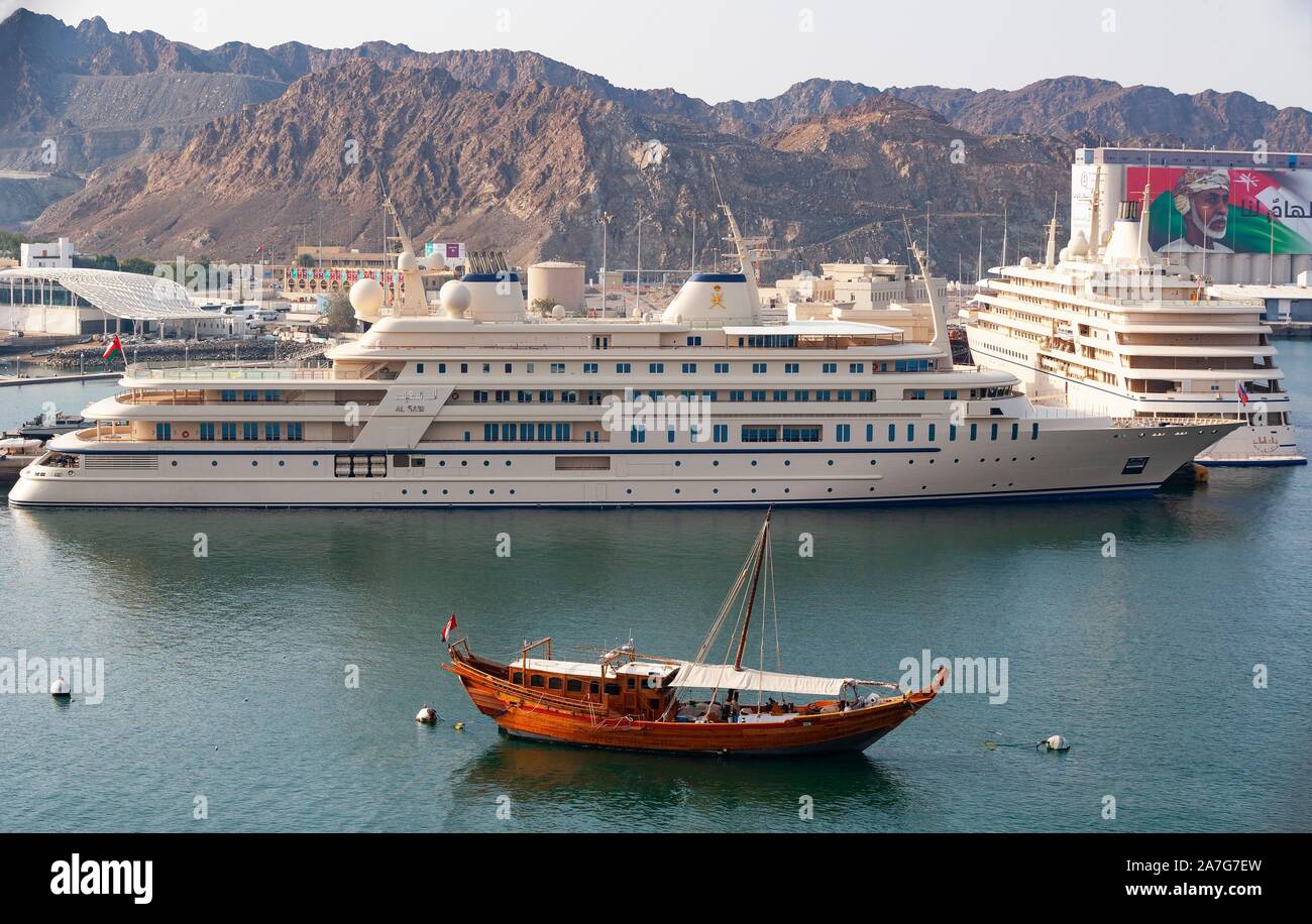 Port of Muscat, Al Said, private yacht of the Sultanate of Oman, Mathra ...