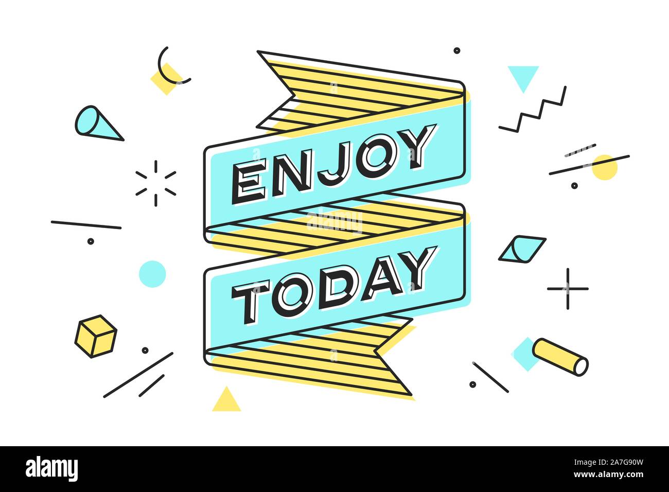 Enjoy Today. Vintage ribbon banner and drawing in line style Stock ...