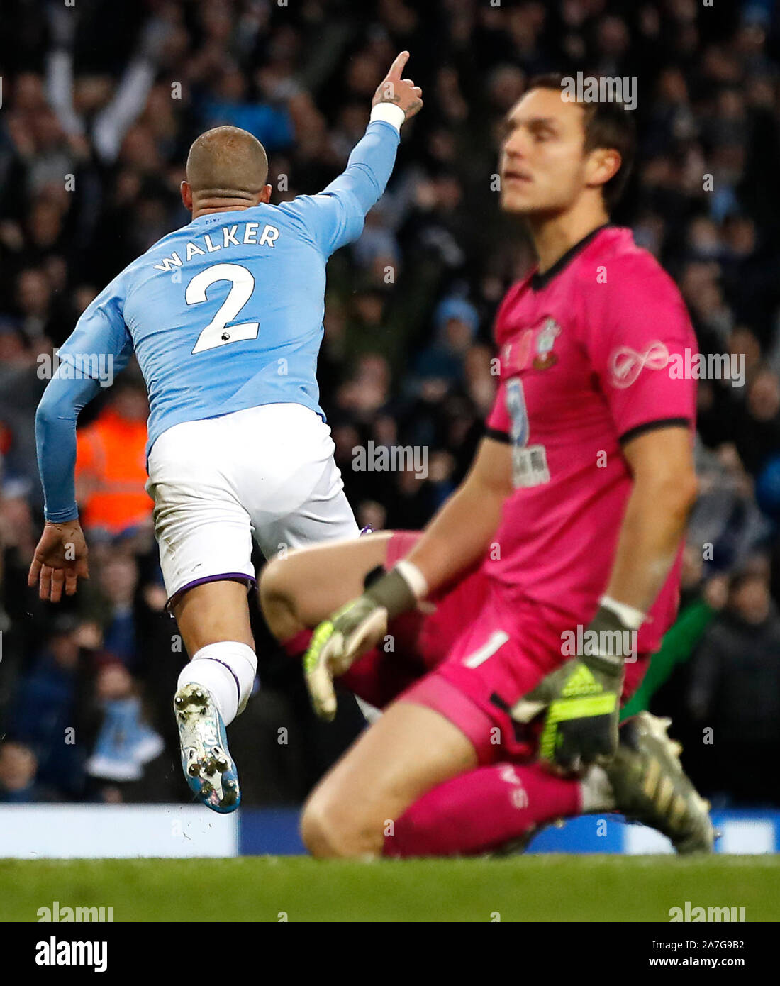 Manchester City's Kyle Walker celebrates scoring his side's second goal ...