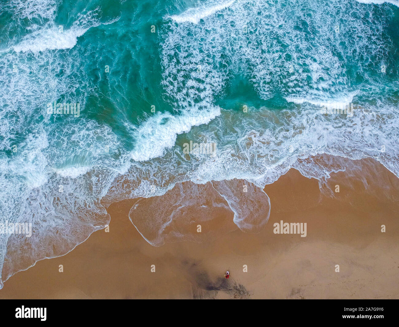 Sand beach aerial, top view of a beautiful sandy beach aerial shot with ...
