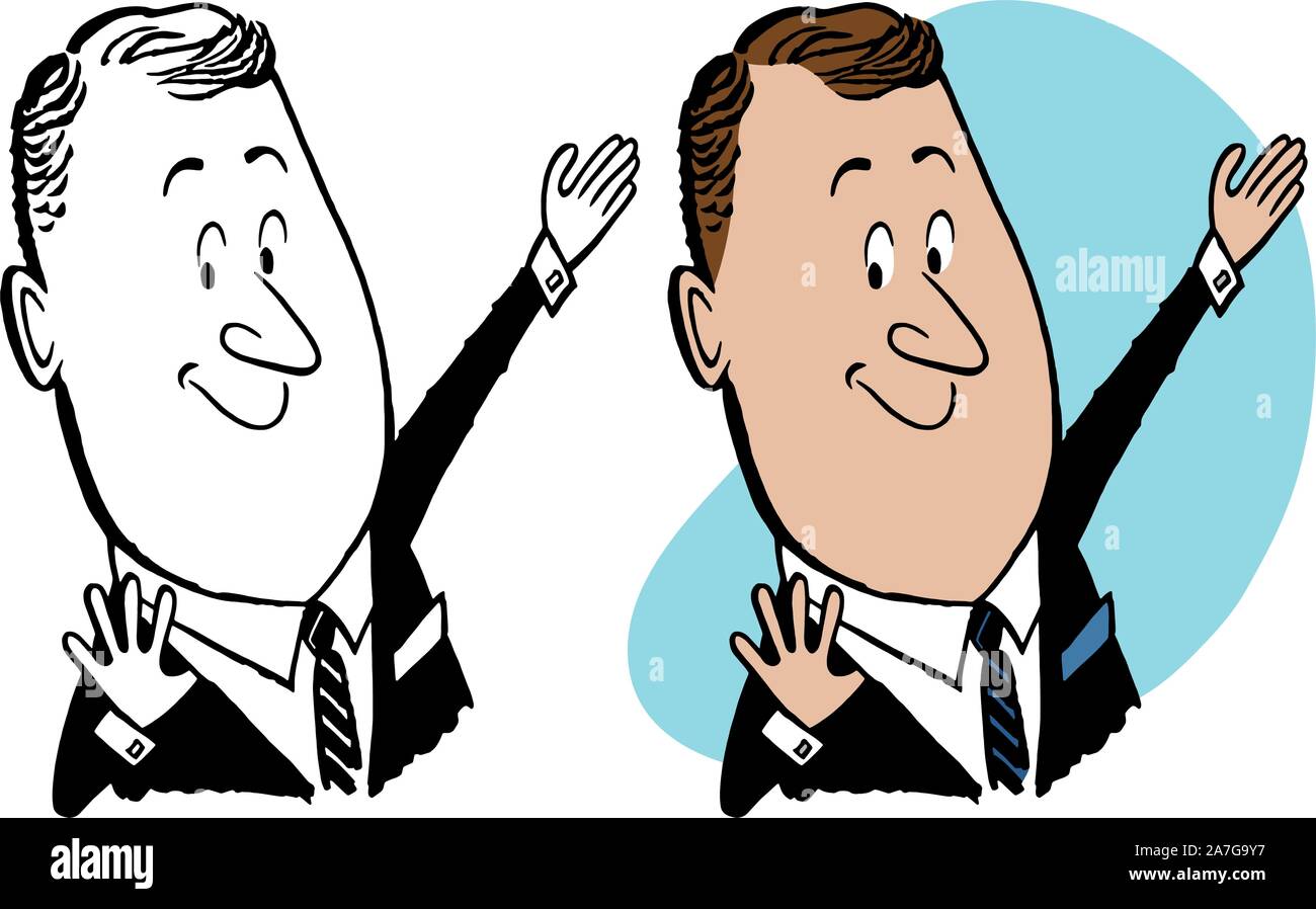 A cartoon of a businessman gesturing towards something important Stock ...