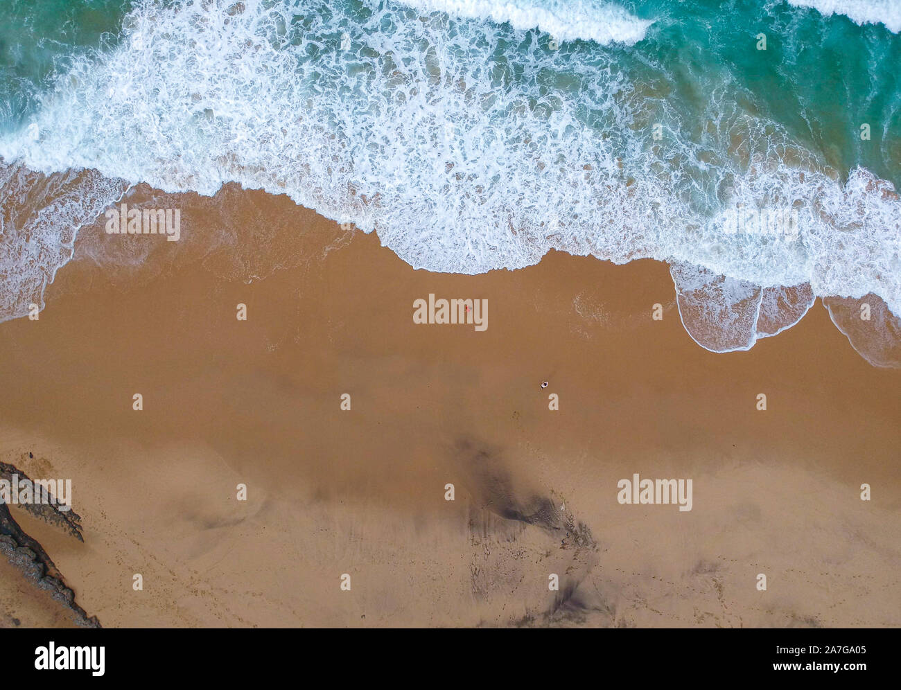 Sand beach aerial, top view of a beautiful sandy beach aerial shot with ...