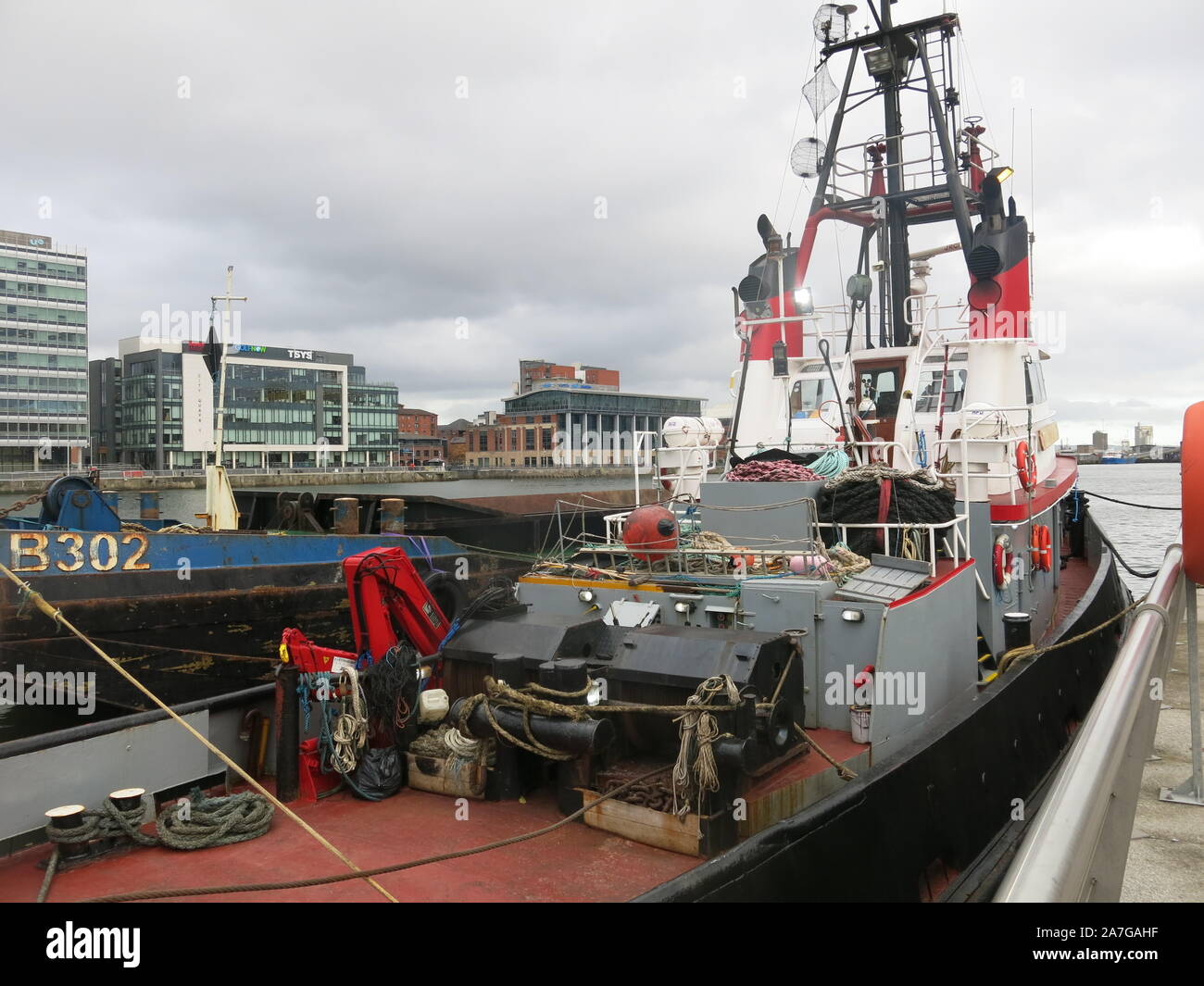 The tug boat "Goliath" moored at a jetty in Belfast harbour; it has ...
