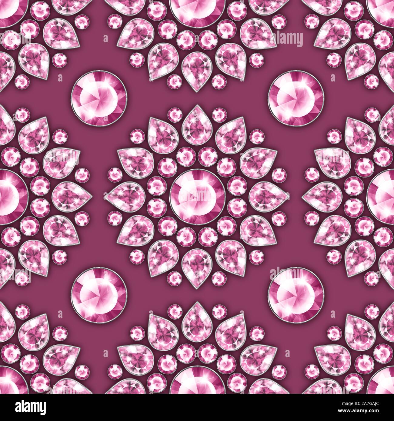 Seamless pink gemstones background on white. Jewels pattern Stock Photo ...