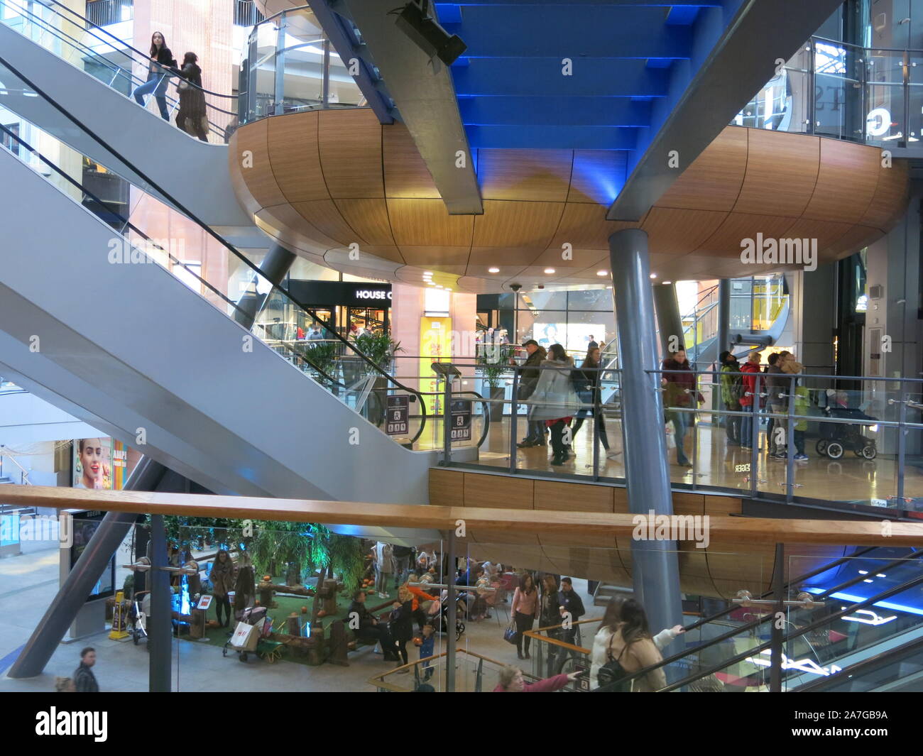 View of the staircases, escalators, walkways and bridges in the ...