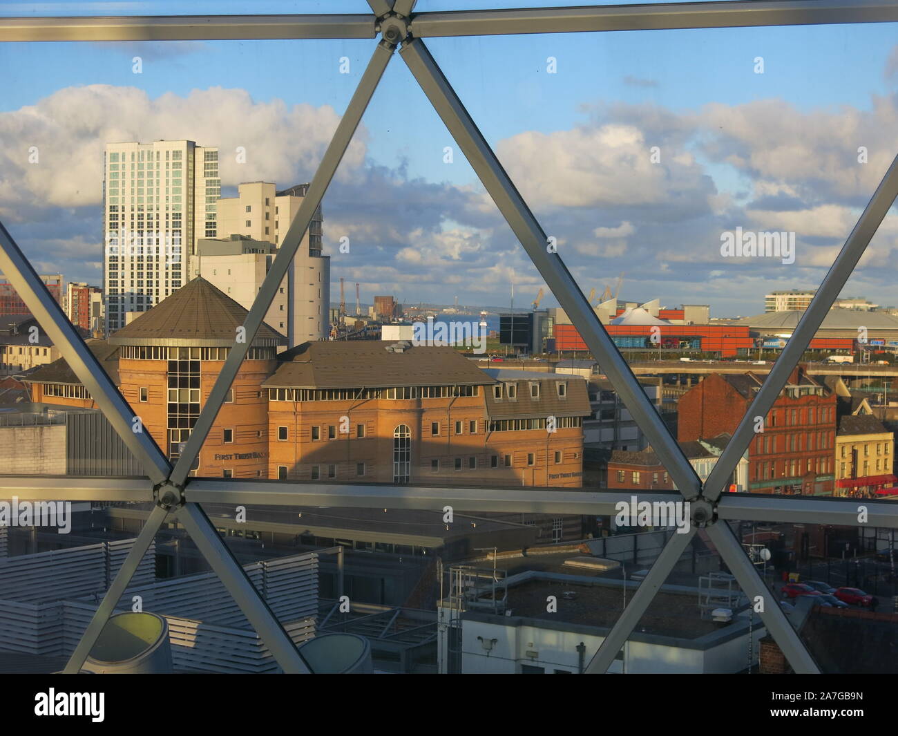 Impressive views of the sunny Belfast skyline through the steel lattice ...