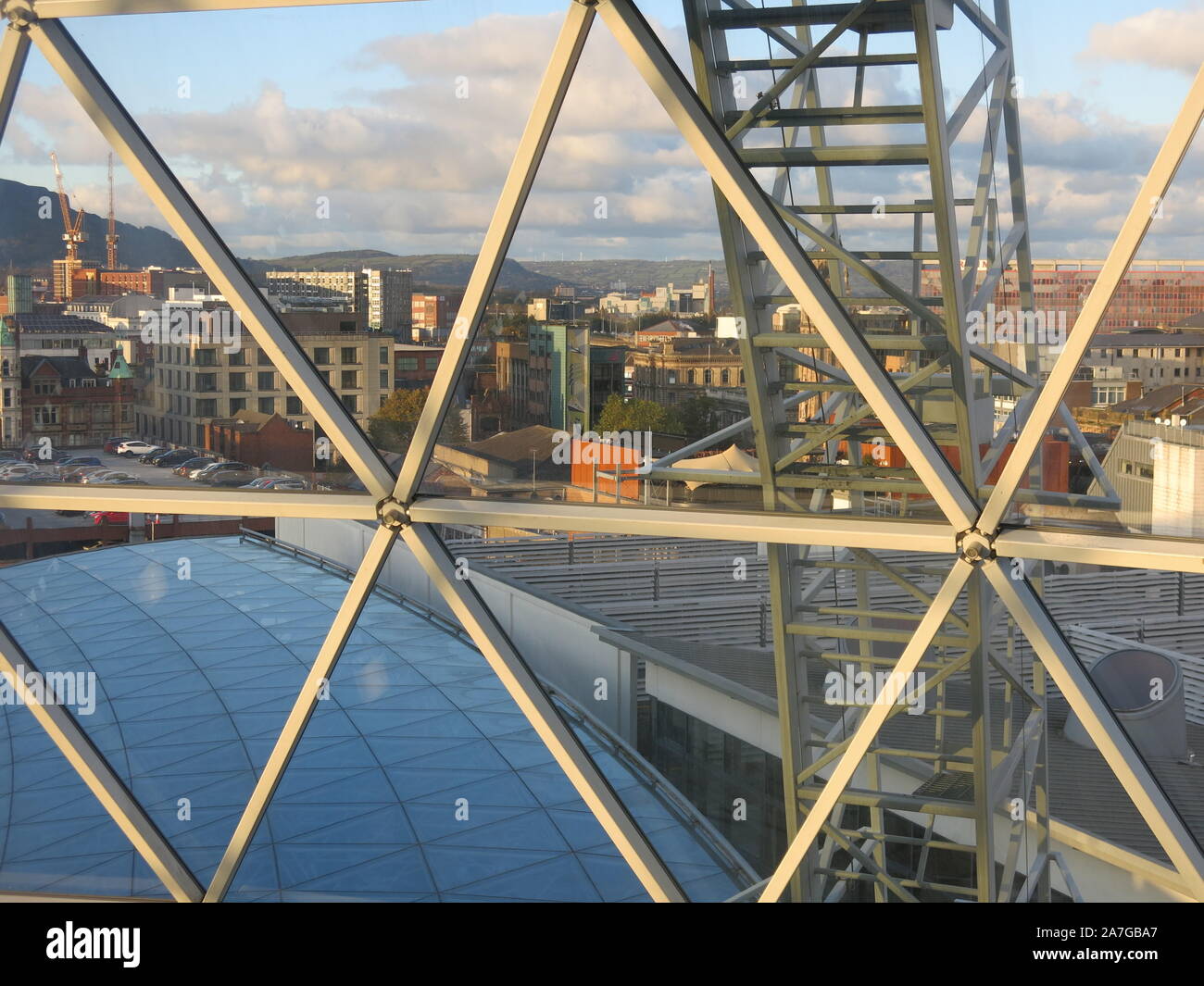 Impressive views of the sunny Belfast skyline through the steel lattice ...