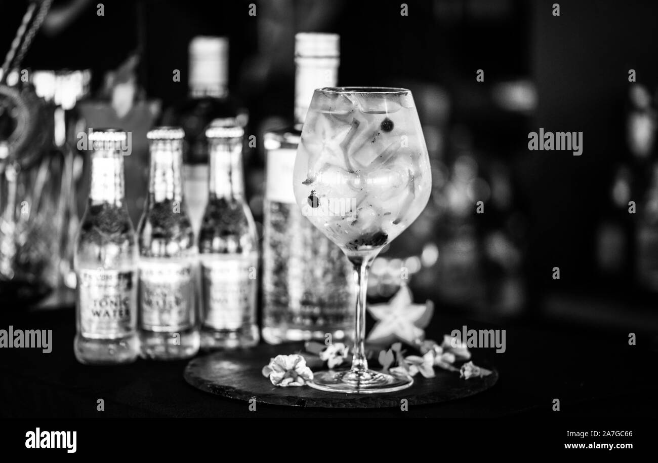 fresh gin tonic beverage with fruits & spices Stock Photo - Alamy