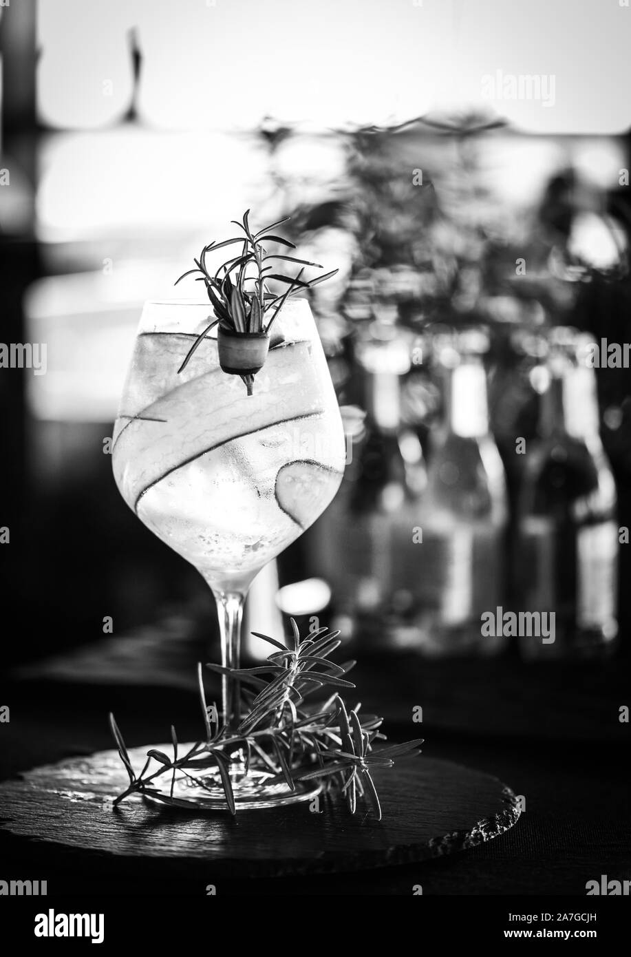 fresh gin tonic beverage with fruits & spices Stock Photo - Alamy