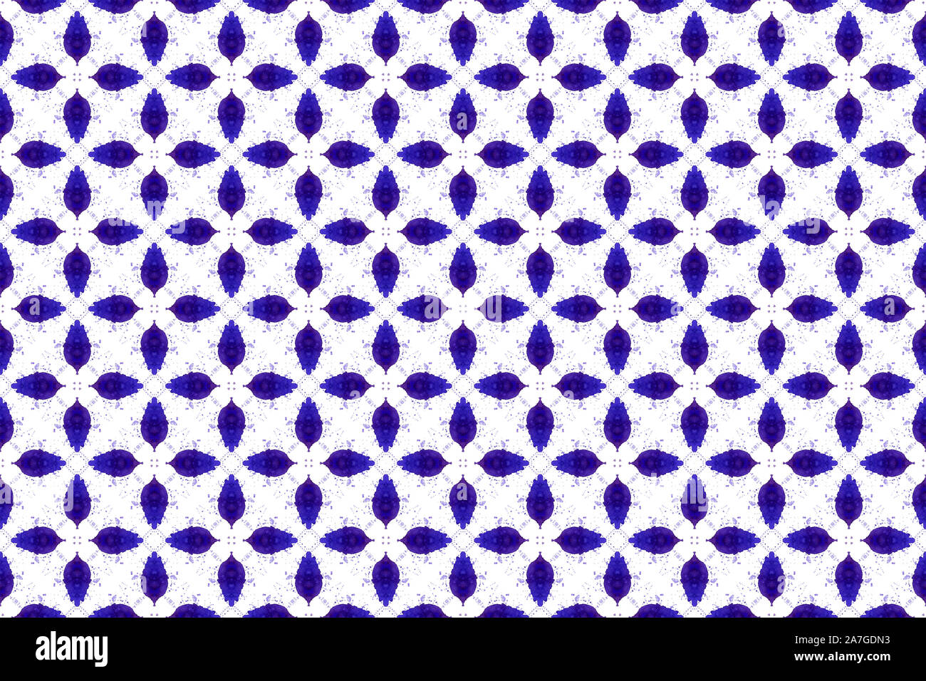 Watercolor seamless geometric pattern. In navy blue colors on white ...
