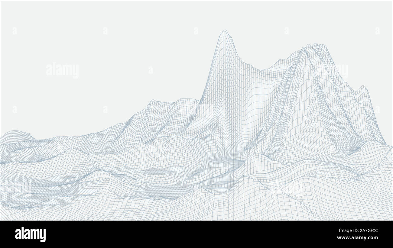 Abstract wireframe landscape background. Cyberspace grid. 3d technology ...