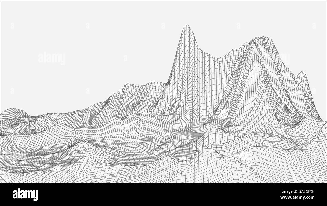 Abstract wireframe landscape background. Cyberspace grid. 3d technology ...