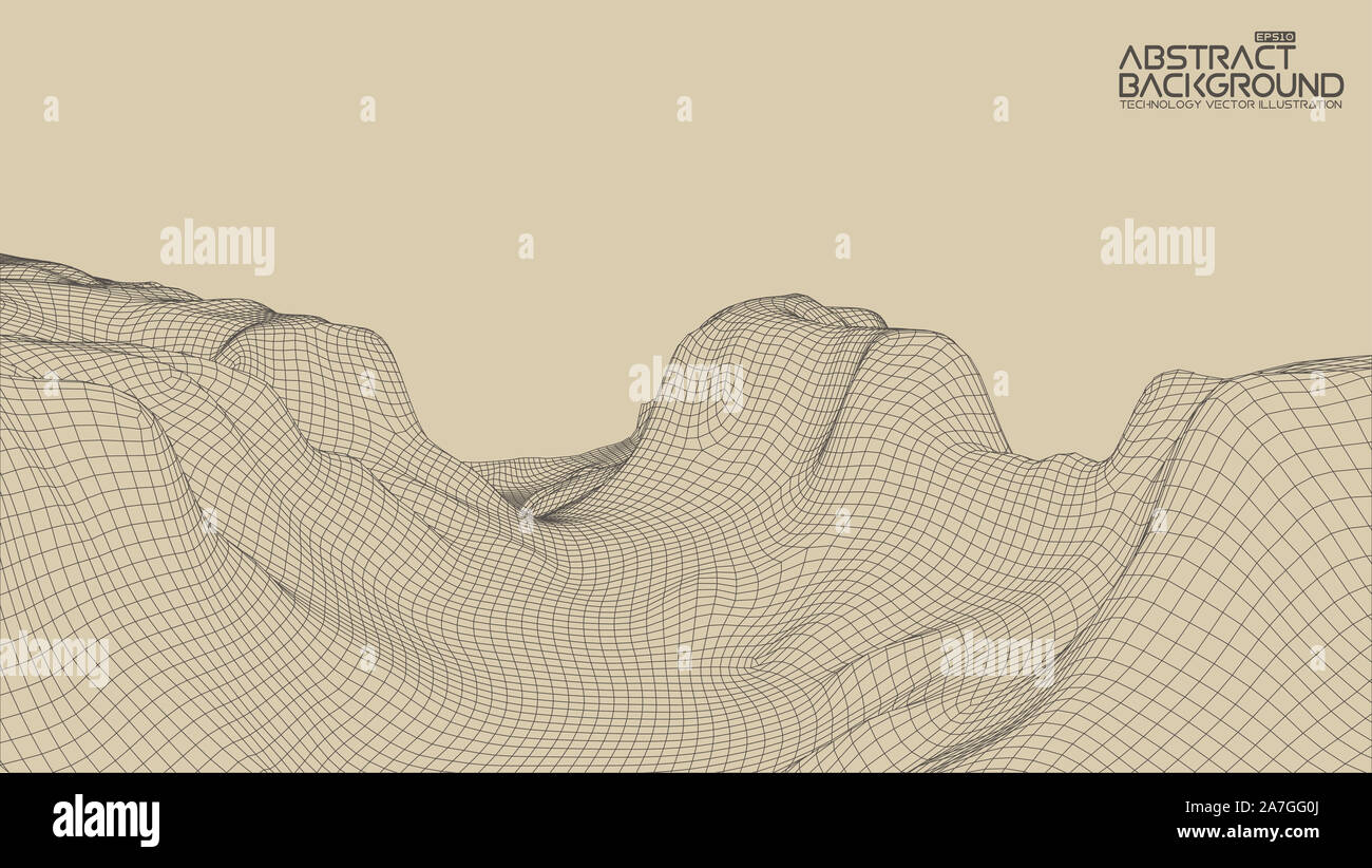 Abstract wireframe landscape background. Cyberspace grid. 3d technology ...
