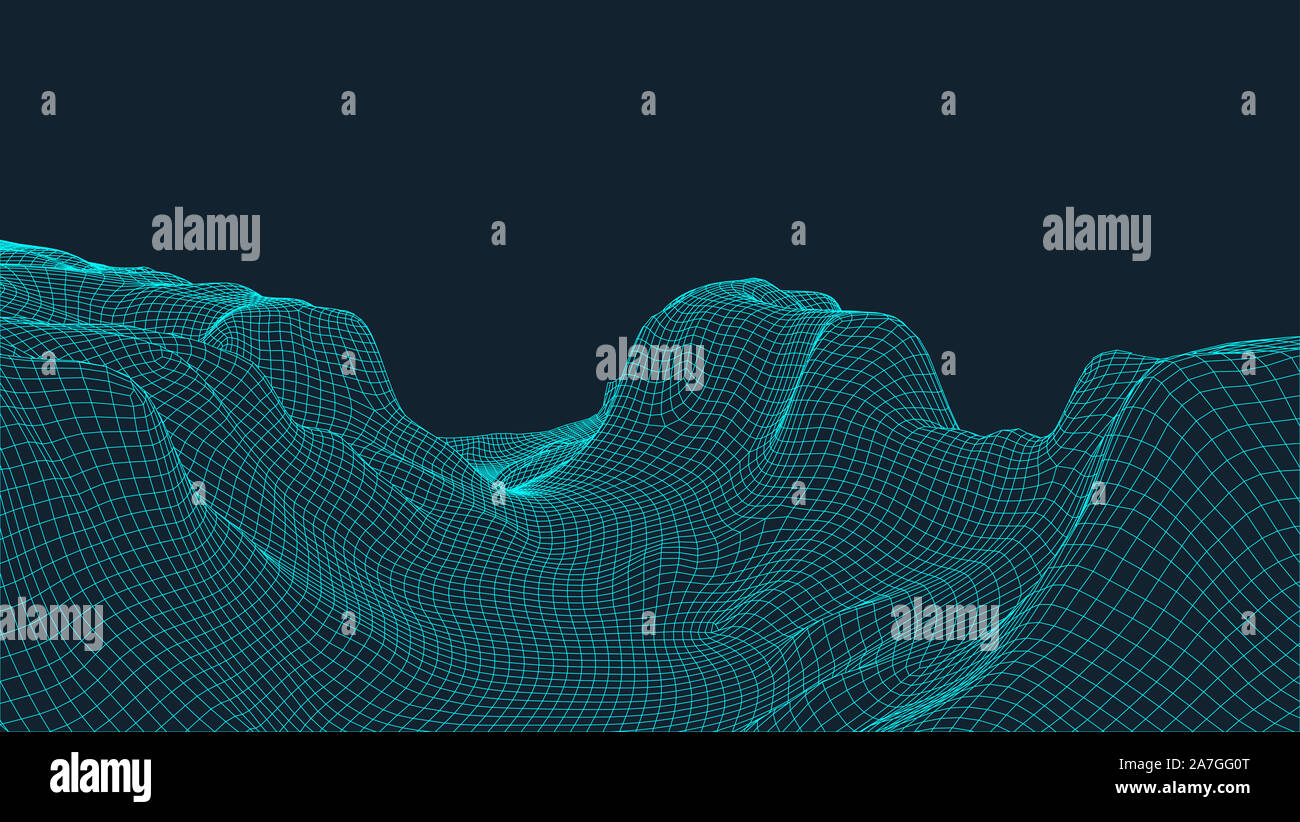 Abstract wireframe landscape background. Cyberspace grid. 3d technology ...