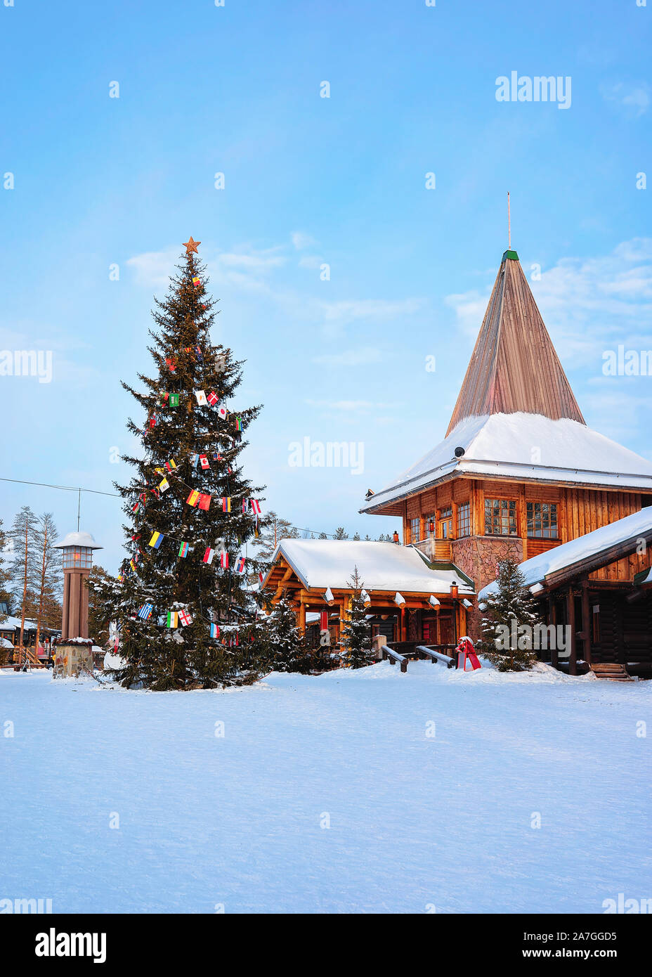 Santa Office and Christmas tree in Santa Village Rovaniemi Lapland ...