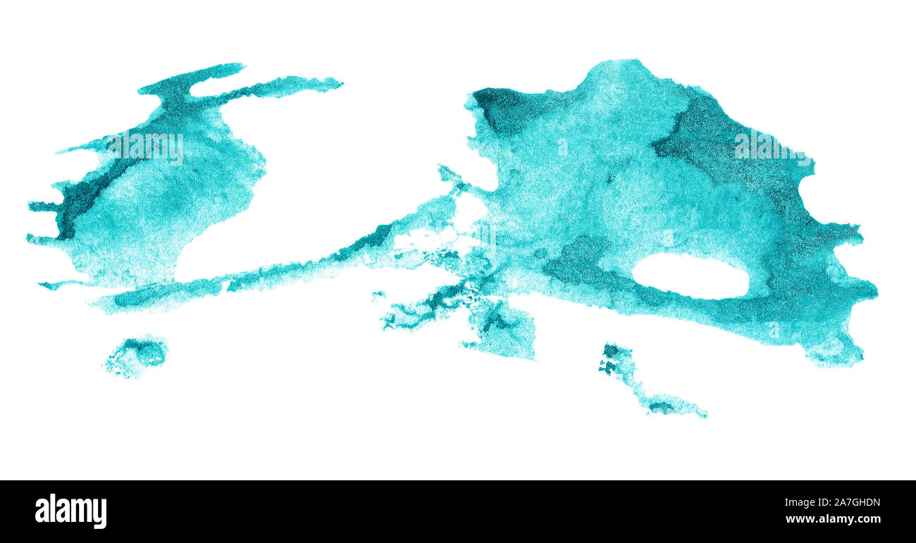 Abstract cyan watercolor background. Colorful aquarelle paint texture ...