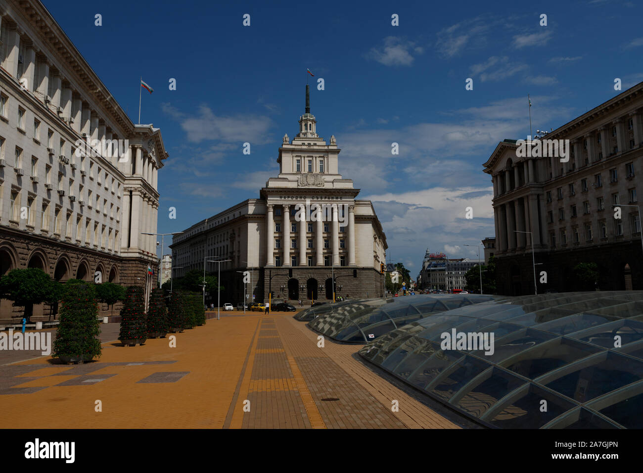 National assembly building in Sofia as seen from Zum shopping centre ...
