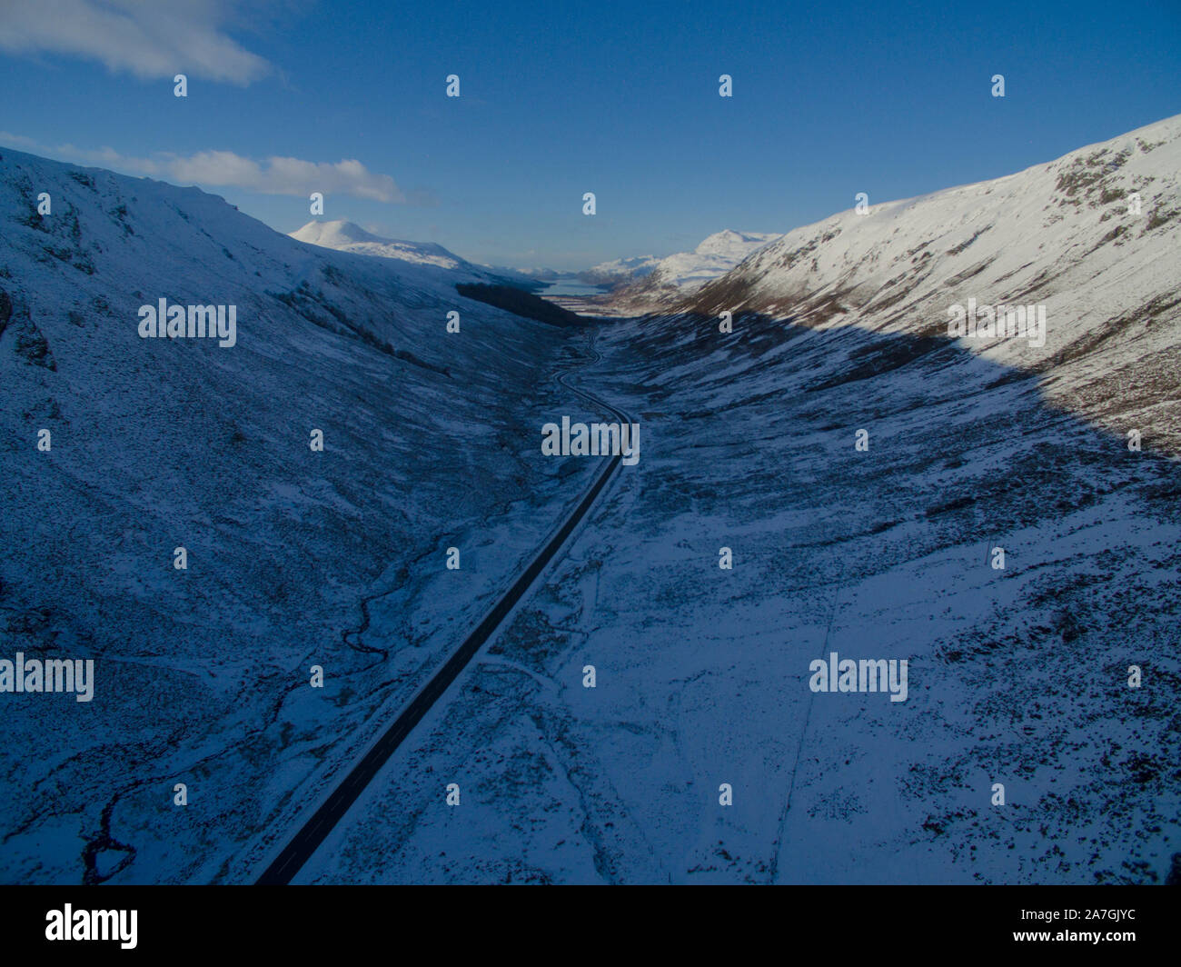 Aerial view of the valley that leads to Loch Maree in the Scottish ...